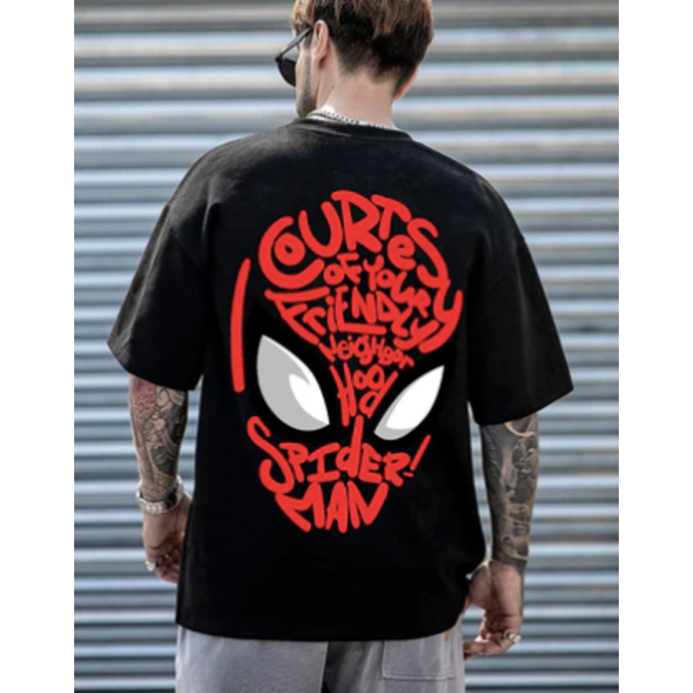 Örümcek Siyah veya Beyaz Oversize Önü ve Arkası Tipografik Baskılı ...