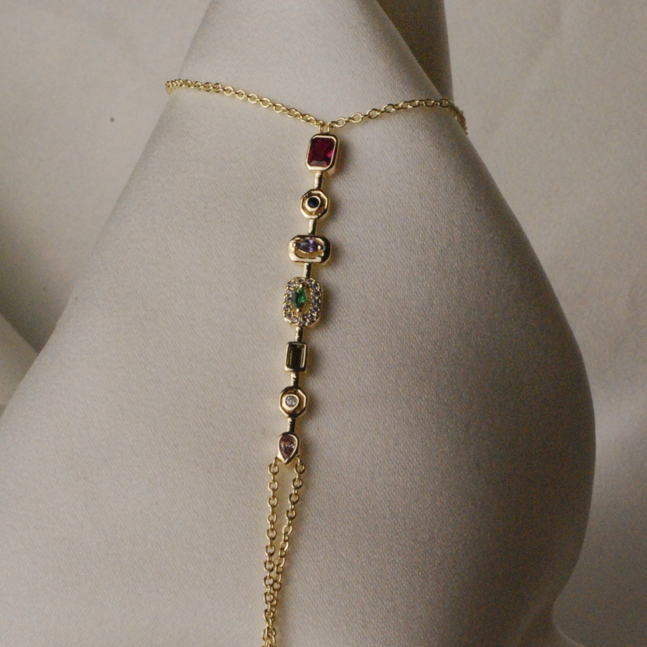 Gold Minimal Renkli Taş Şahmeran | CharmCraft