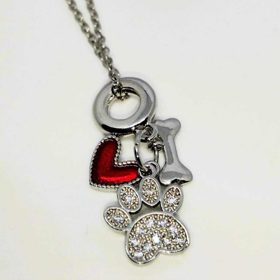 PATİ KALP CHARMLI zirkon taşlı silver çelik kolye | EVA STORE