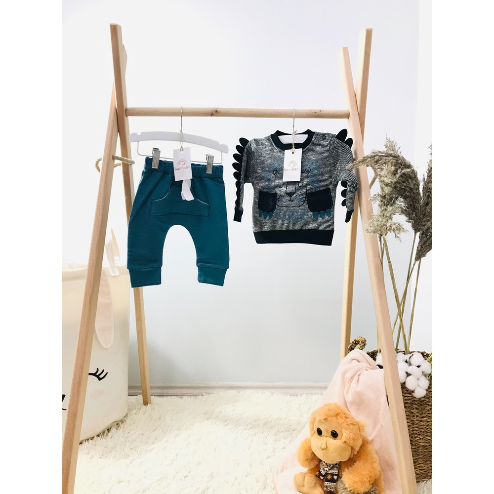 Bear Desenli Kolları Kabartmalı Erkek Bebek 2’li Takım | GG Bambino Bebek Giyim