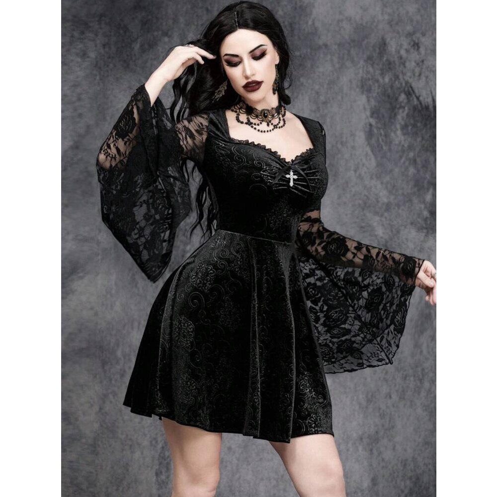 Gothic Sexy Halloween Romantic Velvet Elbise | Gothilica