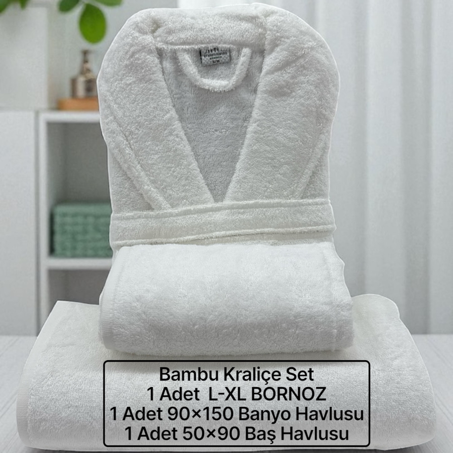Ahfa Bambu Bornoz Kraliçe 3’Lü Set L-XL Beden | Havlu Dünyası Home