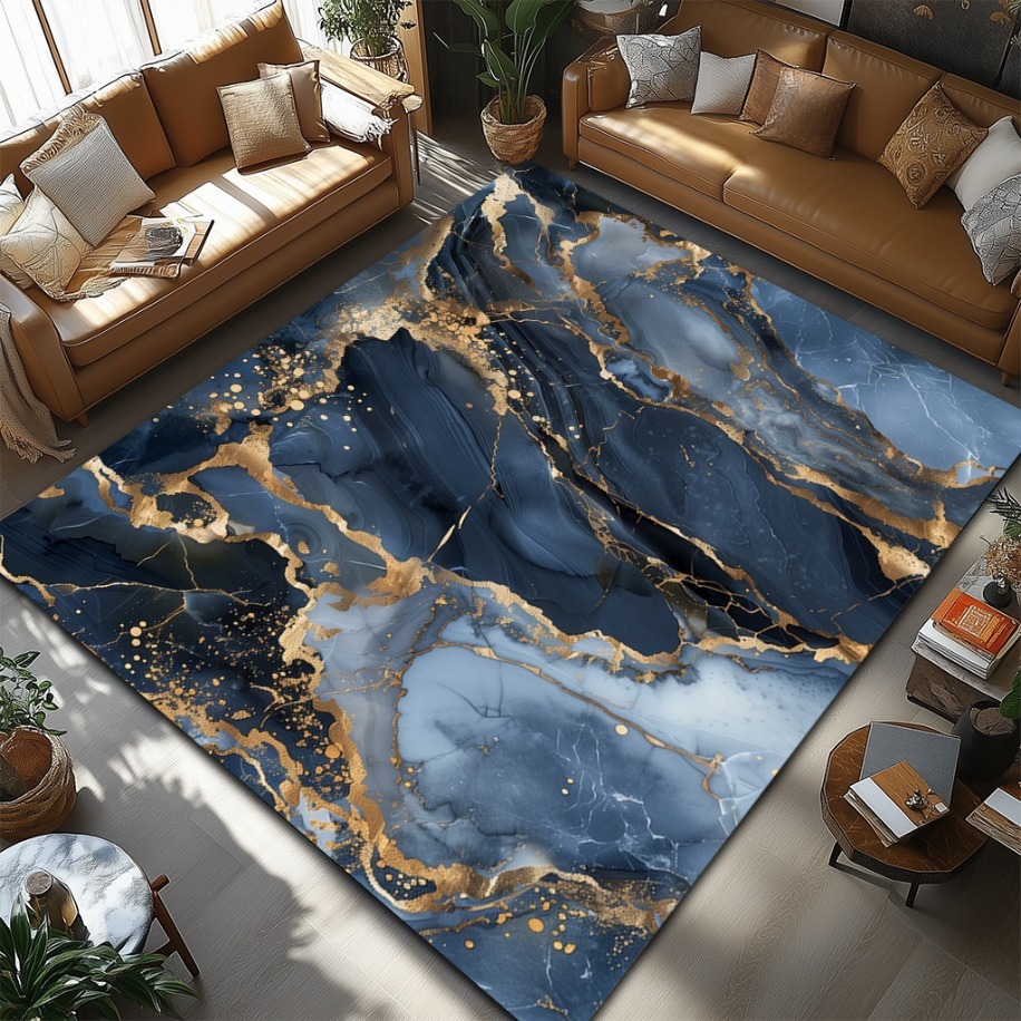 Kristal Mermer Desenli Gold Detaylı Halı | Heaven Home Design