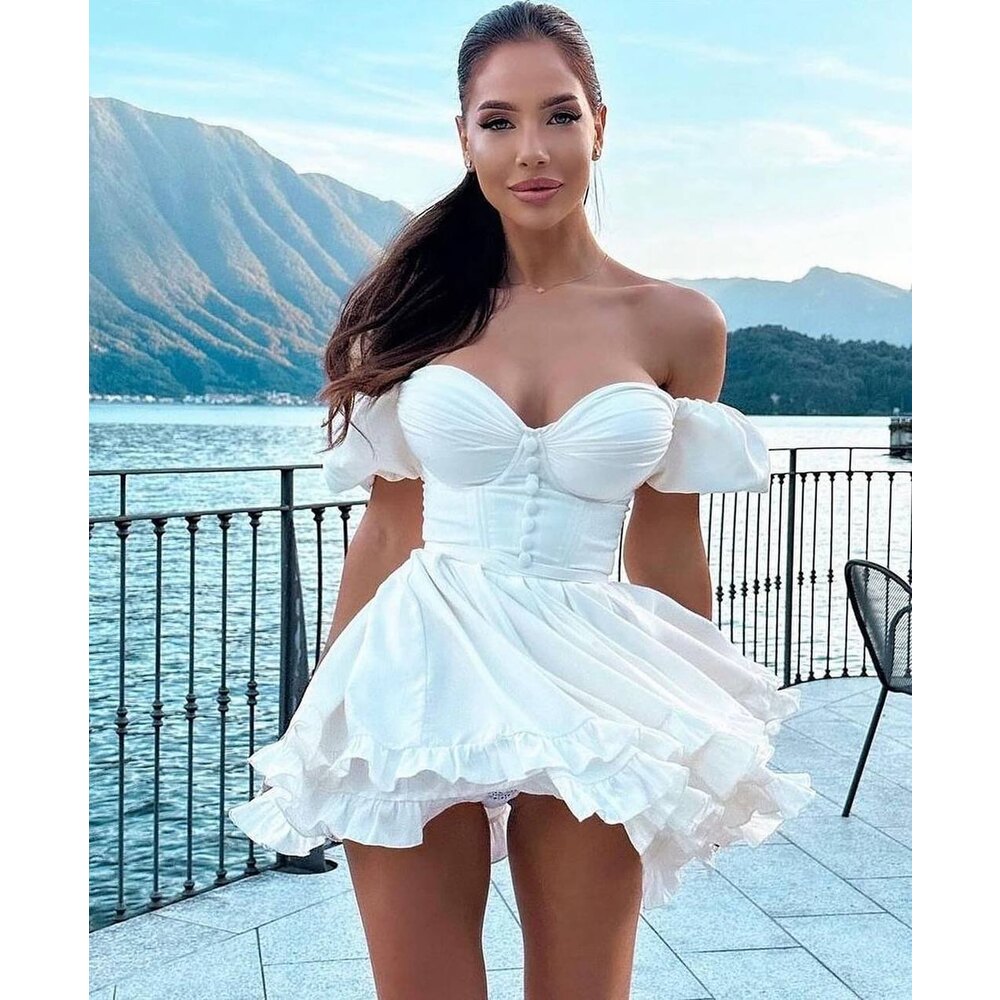 Victorian Lolita Mini Elbise -Beyaz | Lolilatte