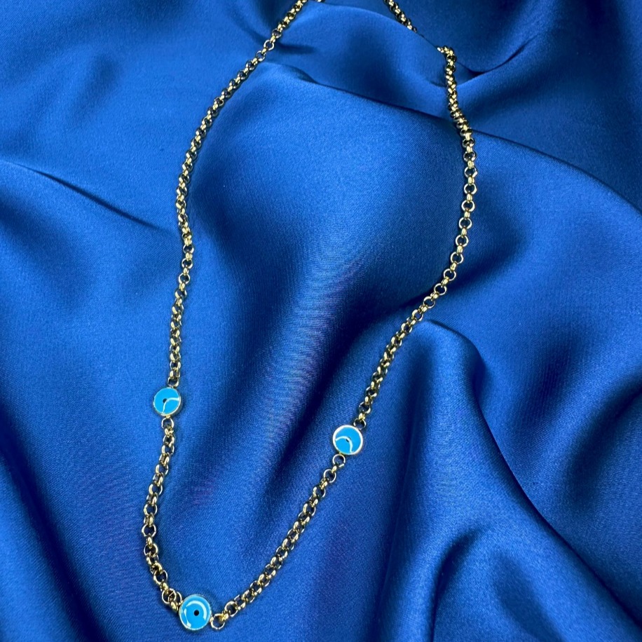 Mavi Boncuk Zincir Kolye | Mor Salkım Jewelry