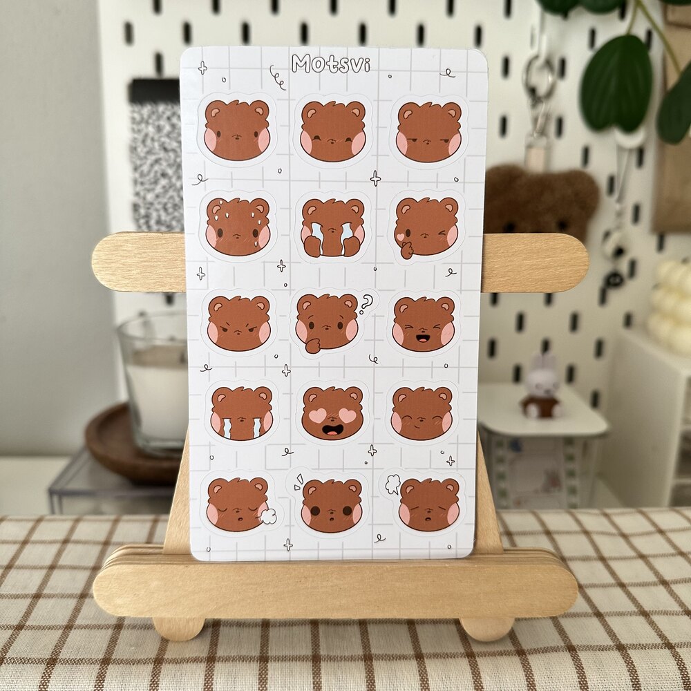 Bear emotions mood sticker sheet | Motsvi