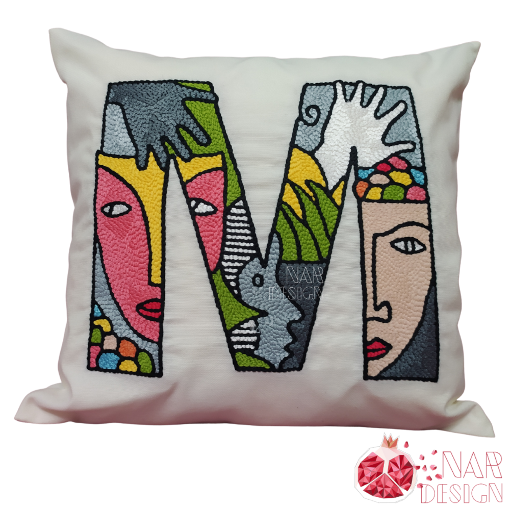 M-2 Harfi Punch Nakışı Kırlent | Nar Design Studio | Tote Bags