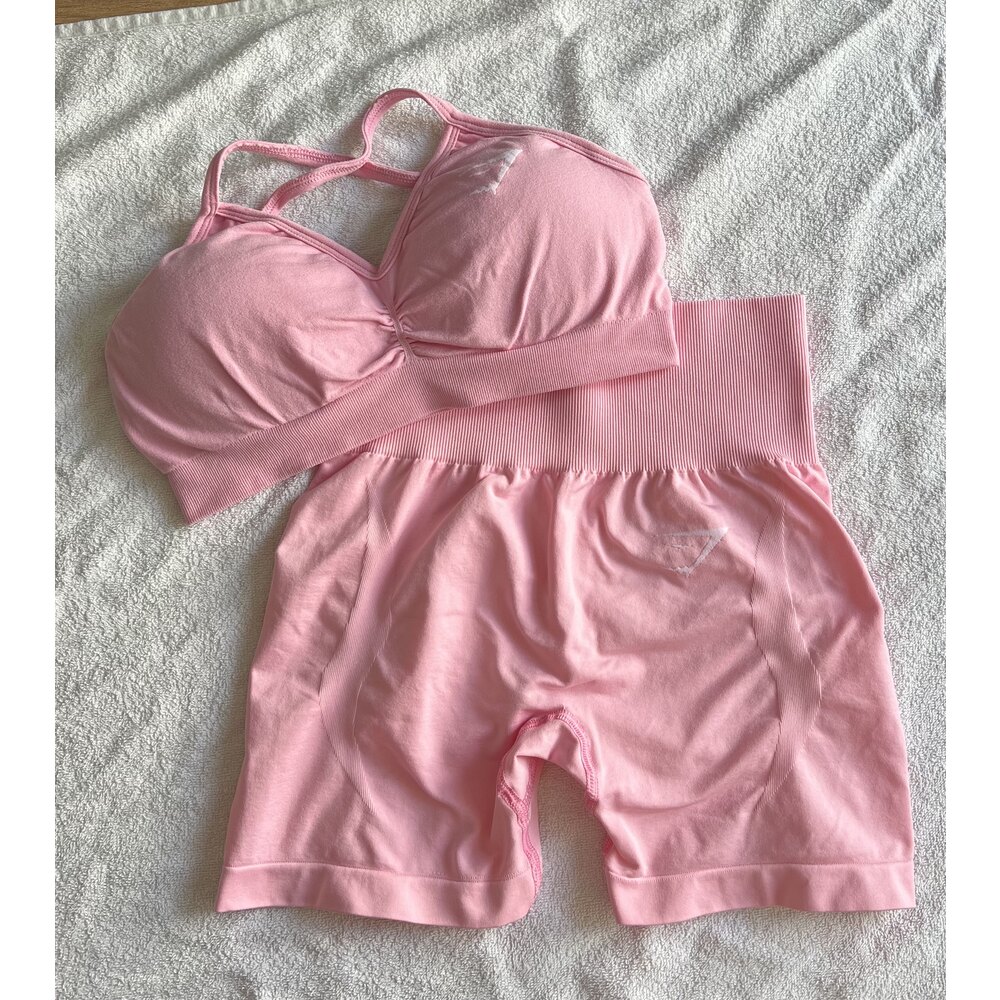 Gymshark Extra Push-up Büzgülü Şort ve Bra PEMBE SET | SHEKY