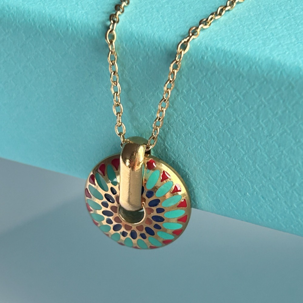 MARRAKECH Renkli Mozaik Desenli Yuvarlak Çelik Kolye - 40+5 cm | Gold ...