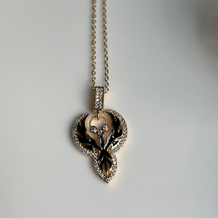 NAPOLİ Anka Kuşu Zirkon Kolye- Siyah Mineli Gold | BİJUKO TAKI