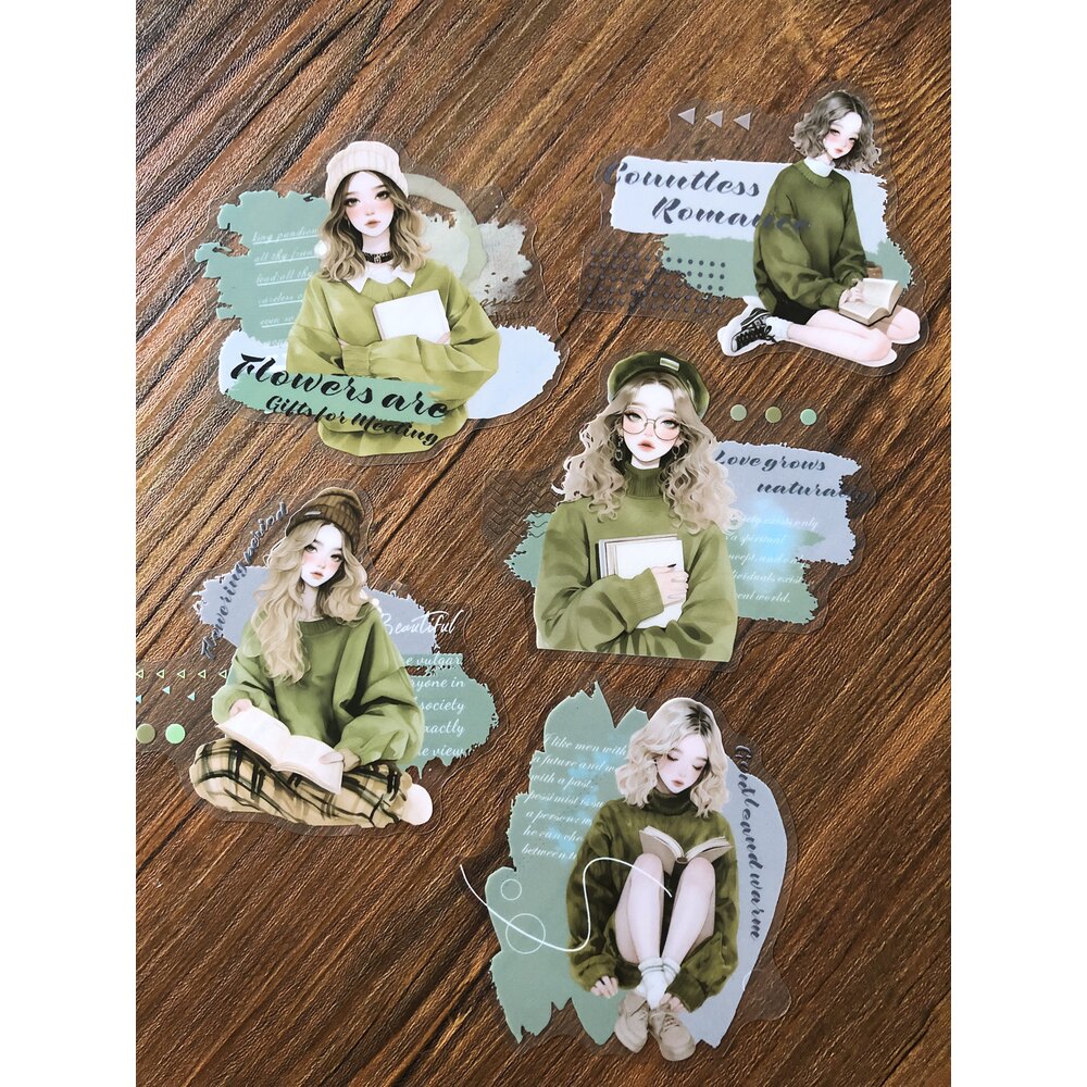 Green Vibes Pet Stickers/Büyük Boy | Bullet Journal Malzemeleri