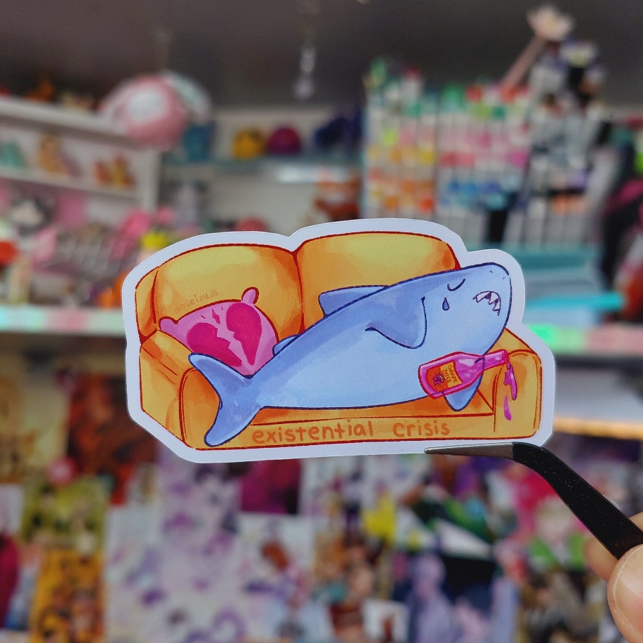 Depressed shark sticker | Dosei's Art Shop