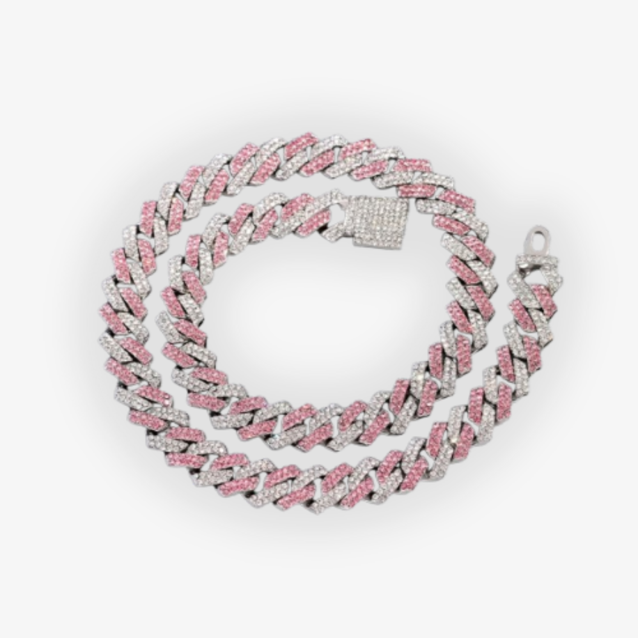 14mm İced Out Prong Chain Pembe | Drippy G