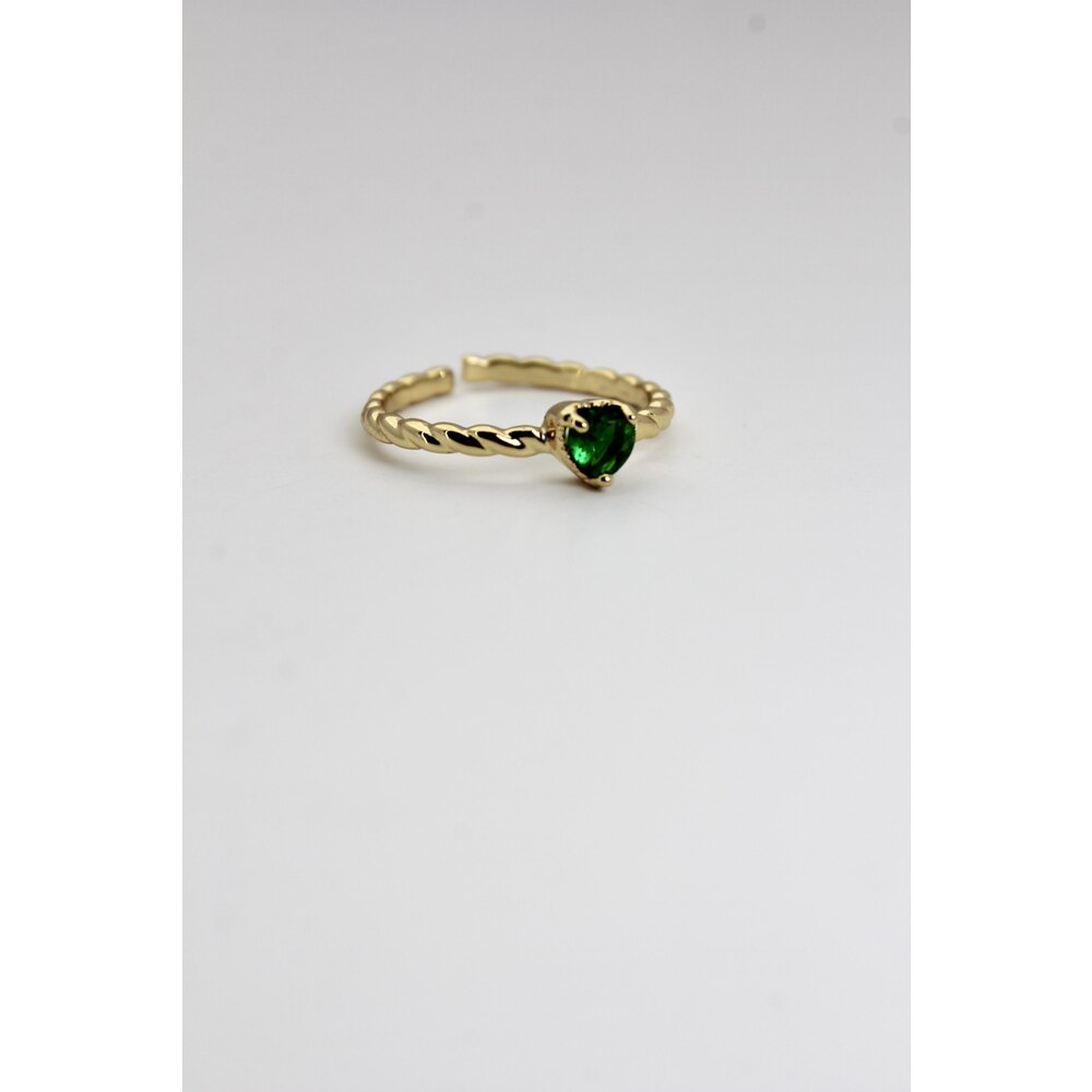 Çelik Yeşil Taşlı Kalp Burgu Yüzük | Gold | Signature Jewelry