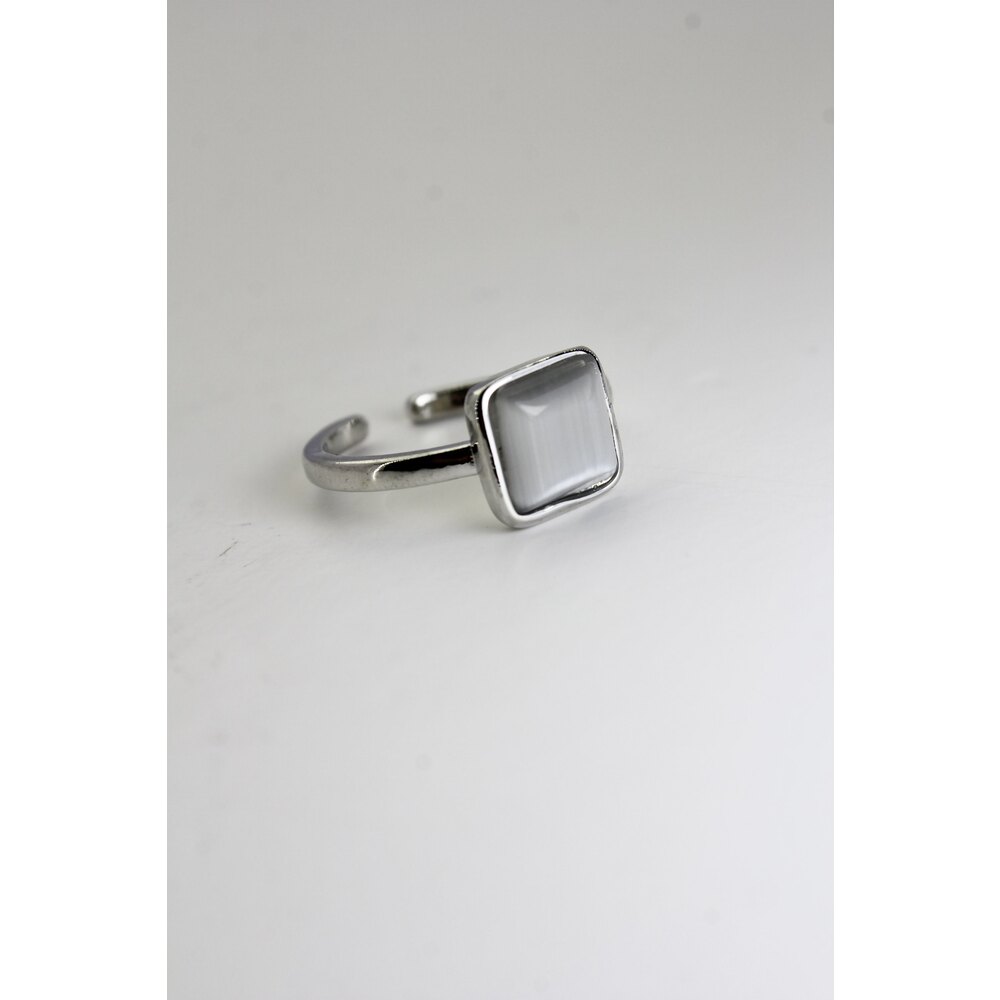 Çelik Gri Kare Taşlı Yüzük | Gümüş | Signature Jewelry