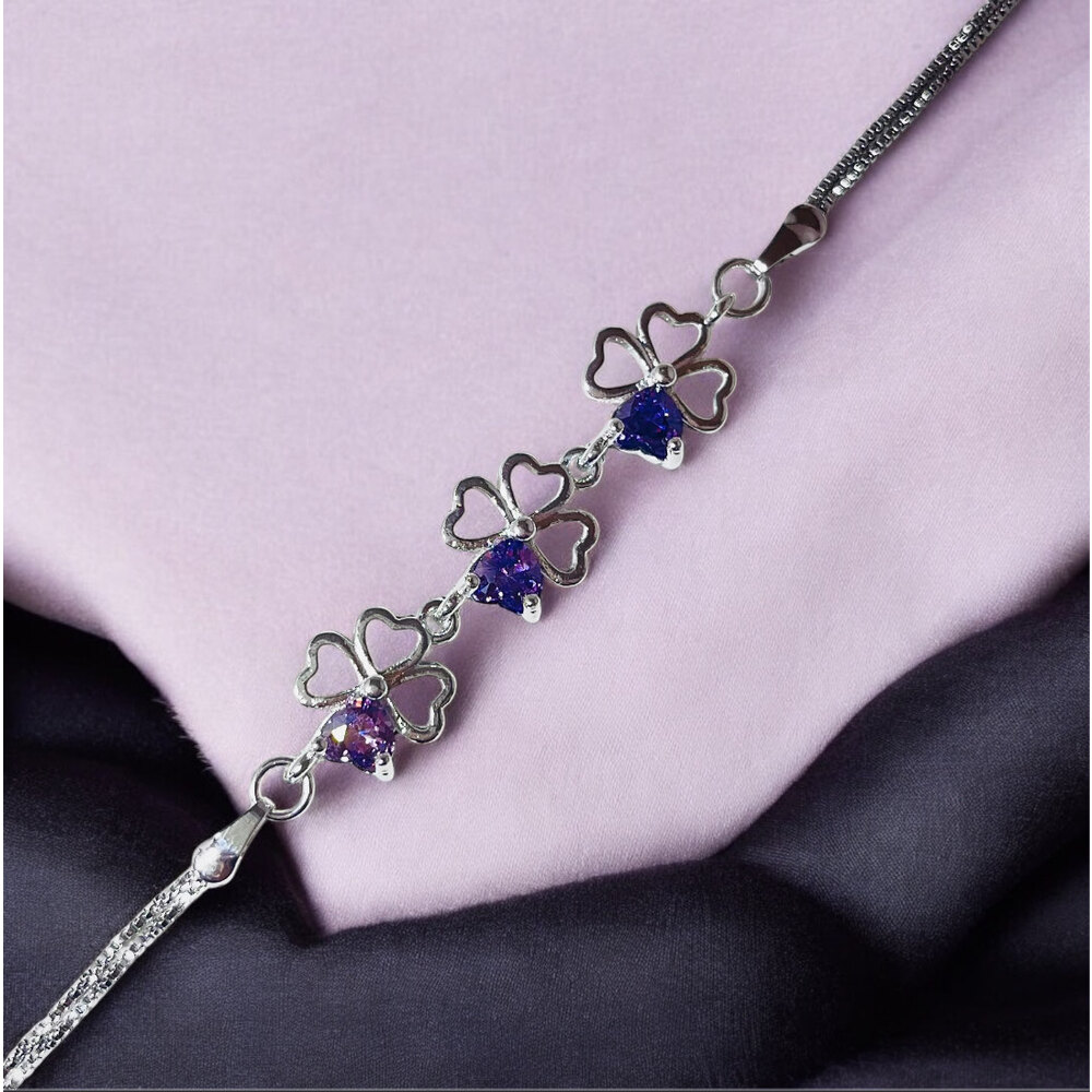 Mor Taşlı Yonca Bileklik | Ikarus Silver