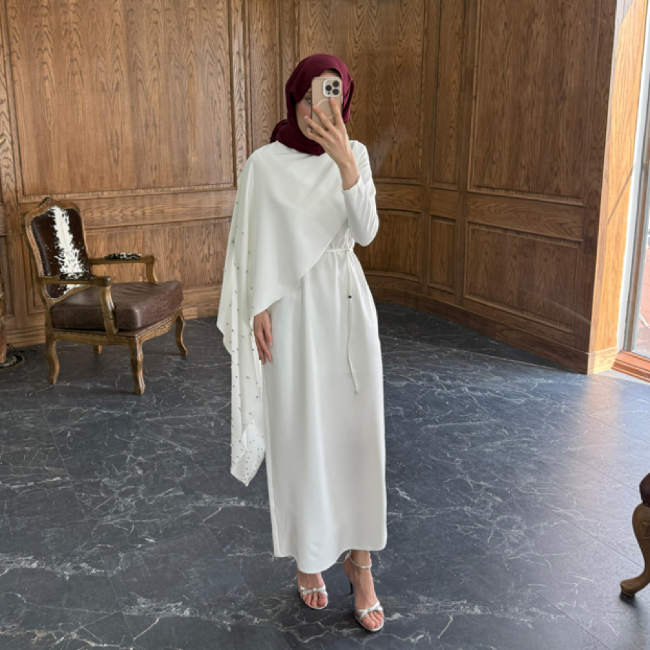 Alara Taşlı Elbise Beyaz | MANŞET
