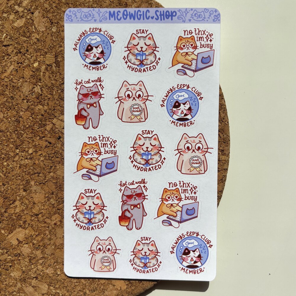 Relatable Cats Sticker Sheet | Meowgic Shop =^·ω·^=