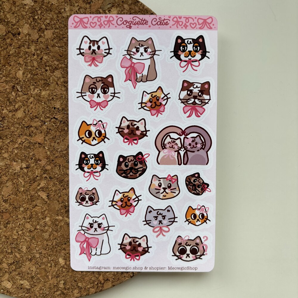 Coquette Cats - Mat Sticker Sheet | Meowgic Shop =^·ω·^=