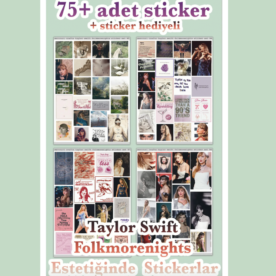 Taylor Swift - 4'lü Sticker (75+ Adet) Sticker Seti Folklore Evermore ...