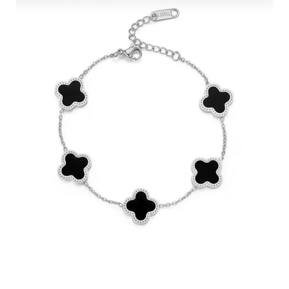 Gümüş-Siyah Yonca Bileklik | NEVAEH ACCESSORIES