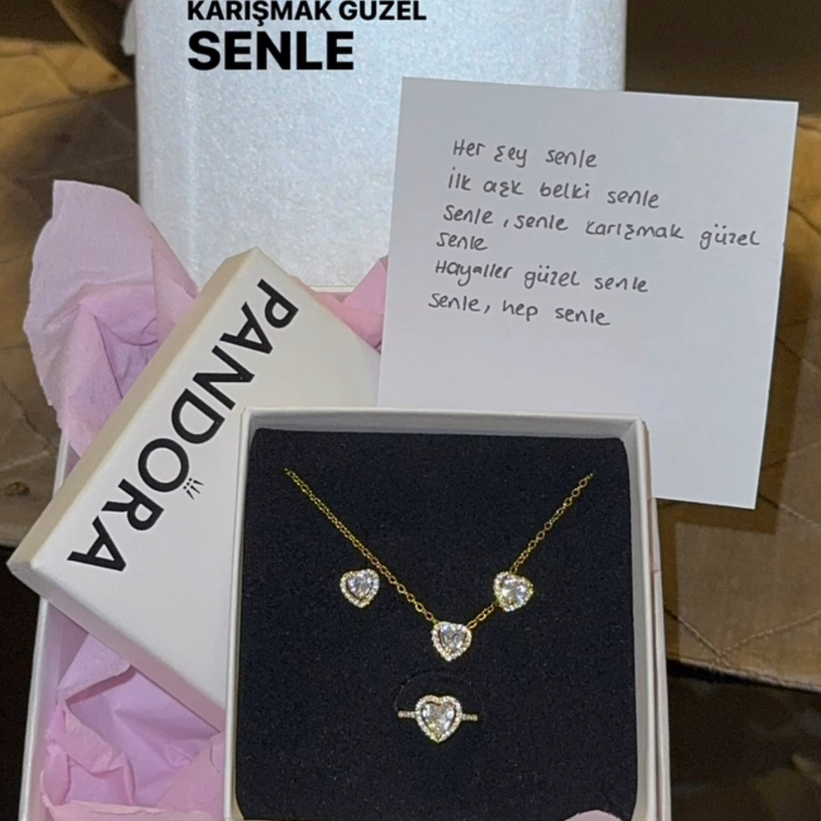 Özel Pandora Kutusunda Pandora Set ( Kolye + Yüzük + Küpe ) | nevakolye