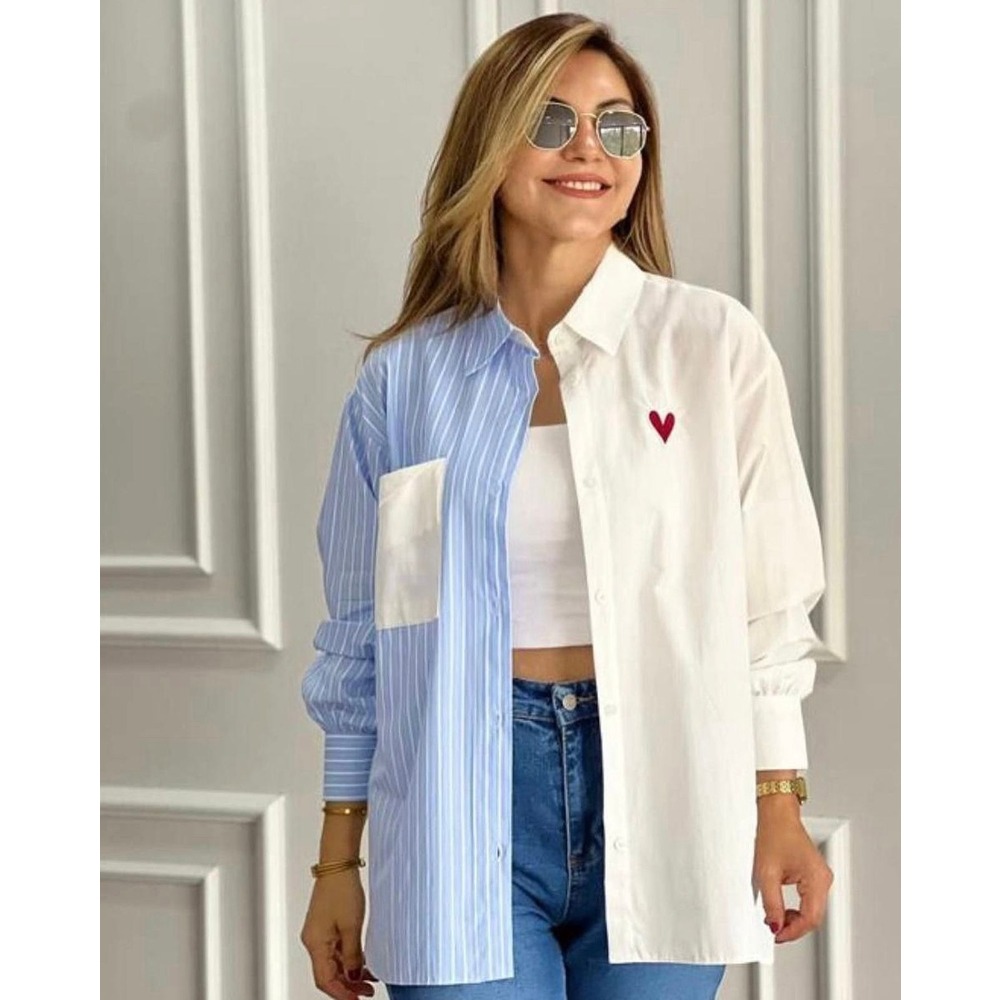 NAKIS ISLEMELI SALAS POPLIN GOMLEK /KALPLI /CIFT RENK | LePonchicBoutique