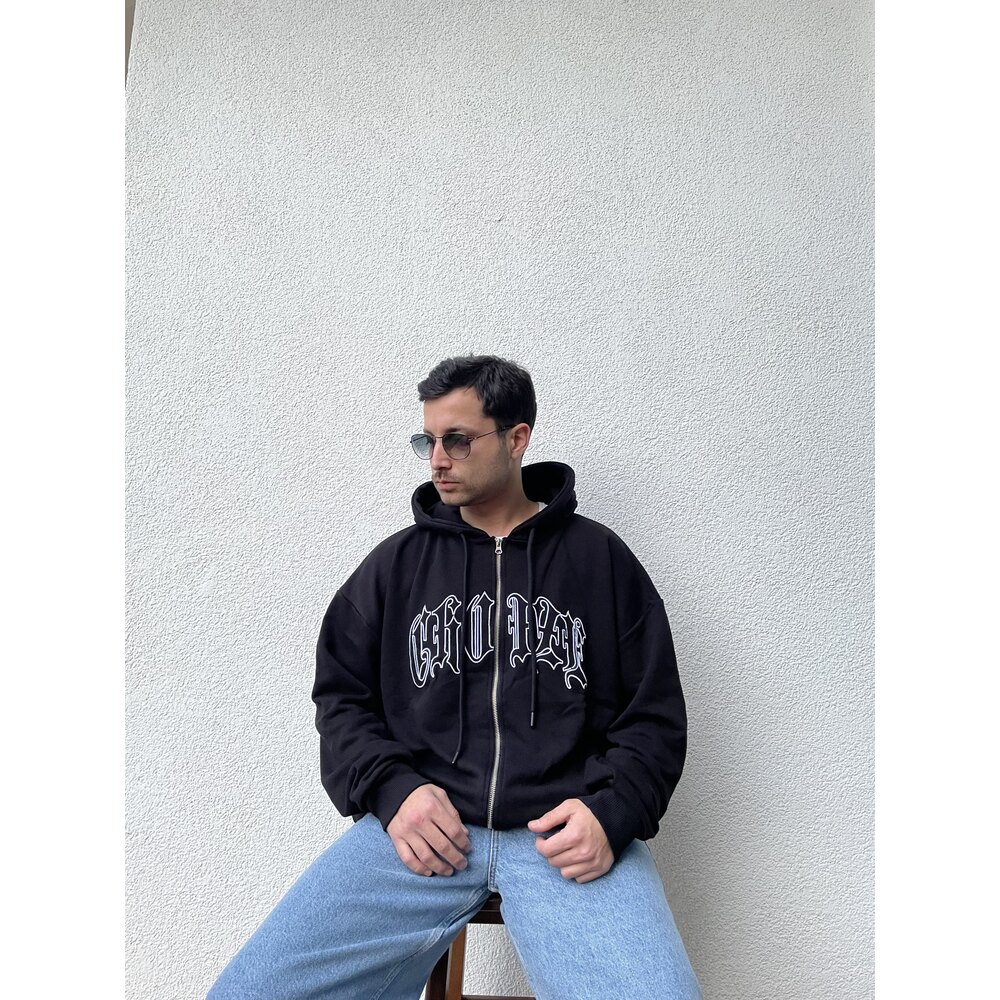 Ghotic prited oversize zipper hoodie | RUST WEAR