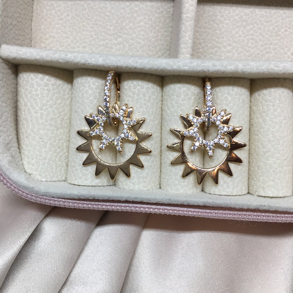 taş yıldız detay güneş model charm halka gold küpe | shushujewellery