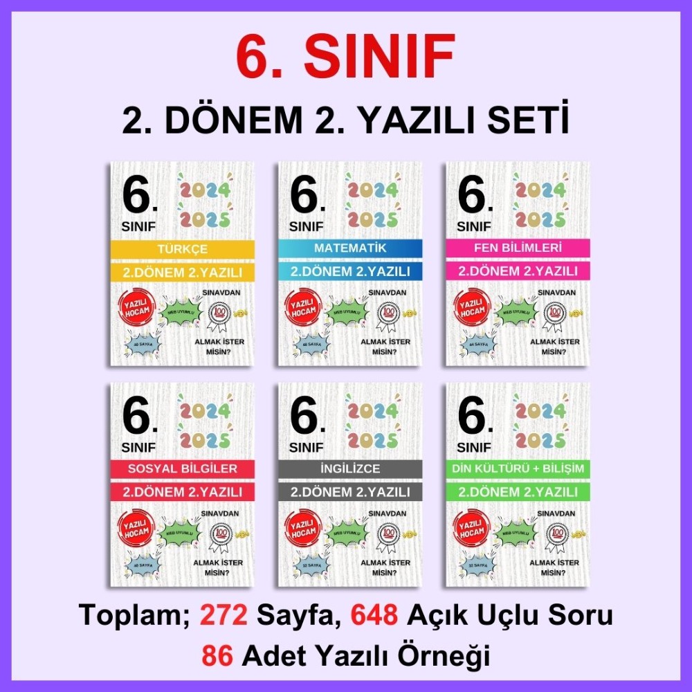 6. SINIF 2. DÖNEM 2. YAZILI SETİ | YAZILI HOCAM