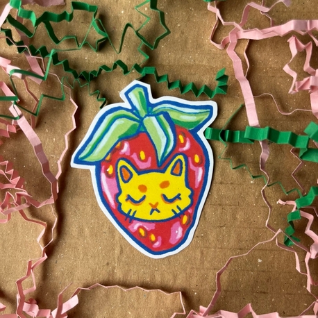 çilek kedi sticker | Kutudaki Kedi
