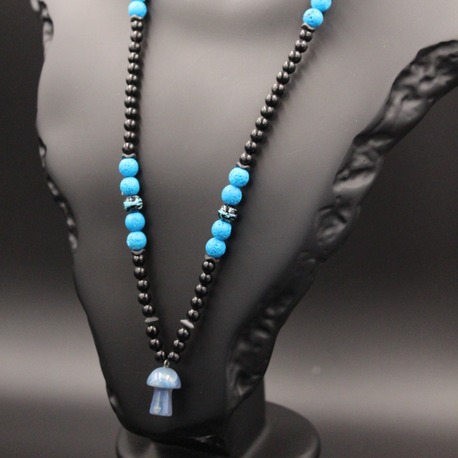 özel tasarım doğal taş sihirli mantar mavi akik iletişim ve gök taşı kolye | Magicgrange