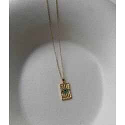 Çelik | Klasik Zincirde Mavi Mineli Plaka Kolye | NOON ACCESSORIES