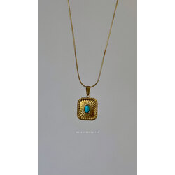 Çelik | Mavi Taşlı Kare Plaka Kolye | NOON ACCESSORIES