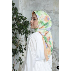 Turuncu - Bulut Desen Bambu Kraş Eşarp | Bus Scarf