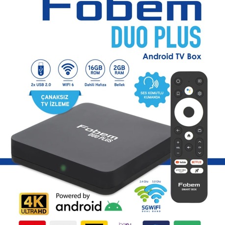 FOBEM Duo Plus 4K Android TV Box Medya Oynatıcı - Ses Komutlu Wi-Fi 2 ...