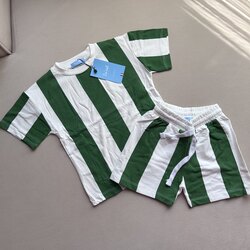 Pamuklu Yeşil Çizgili Takım Unisex | MimiYo