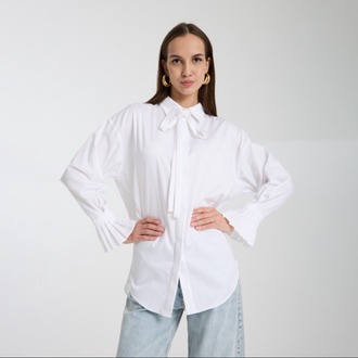 KOLU PİLİSELİ PAMUK SATEN GÖMLEK BEYAZ | Edda Moda