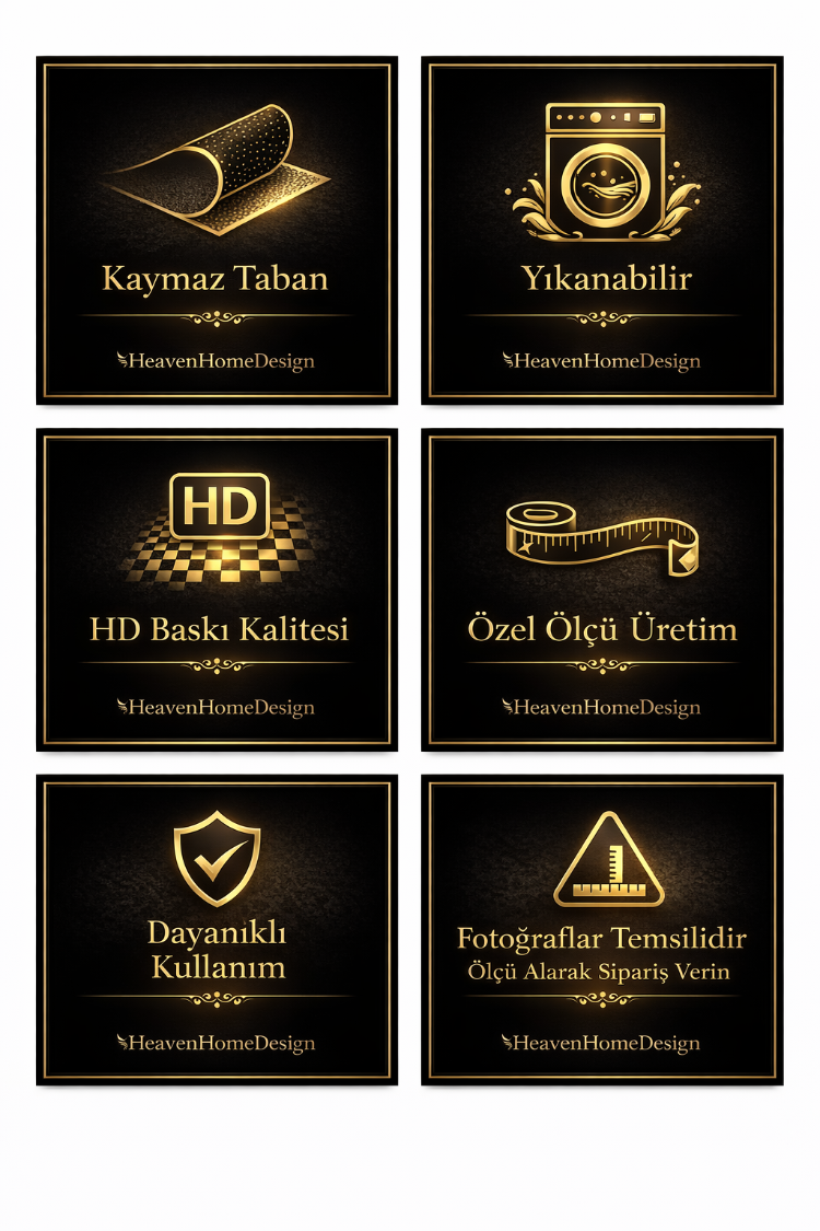 Kristal Mermer Desenli Gold Detaylı Halı | Heaven Home Design