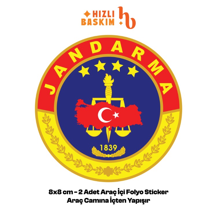 Jandarma Logo 8x8 cm 2 Adet | Araç Ön Cam Sticker | hizlibaskim