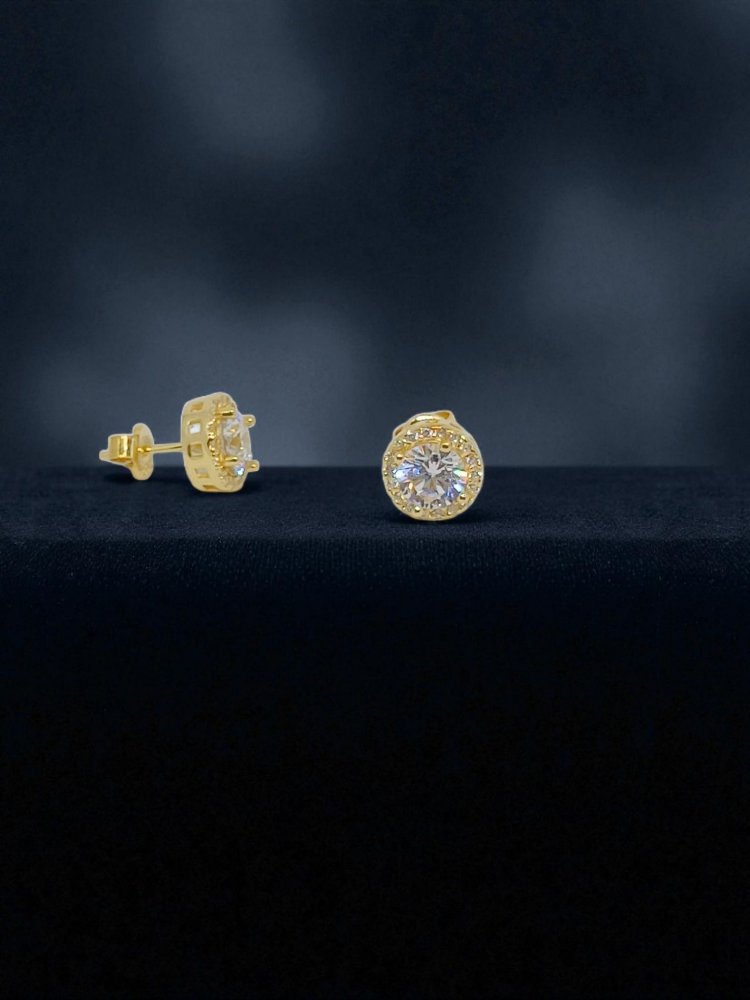 925 Ayar Gümüş Üzeri Altın Kaplama Pırlanta Montür Tektaş Küpe | Lunel ...